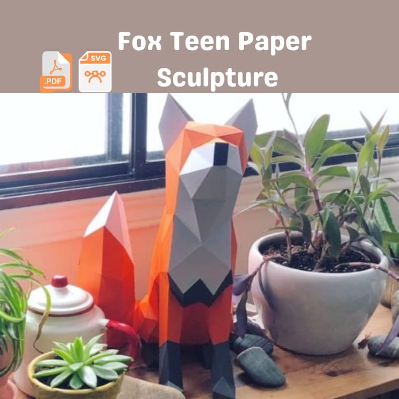 3D Fox Papercraft Template - DIY Low Poly Fox PDF & SVG for Cricut ...