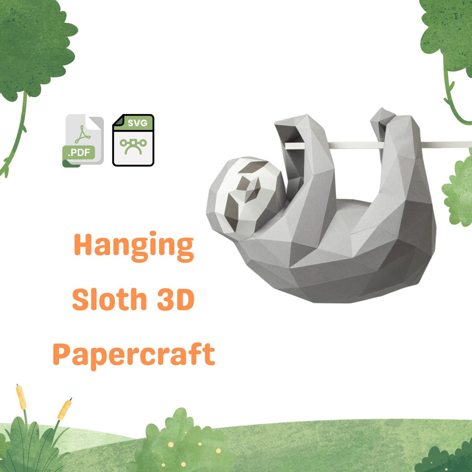 Hanging Sloth 3D Papercraft. You Get SVG and PDF Digital Downloadable ...