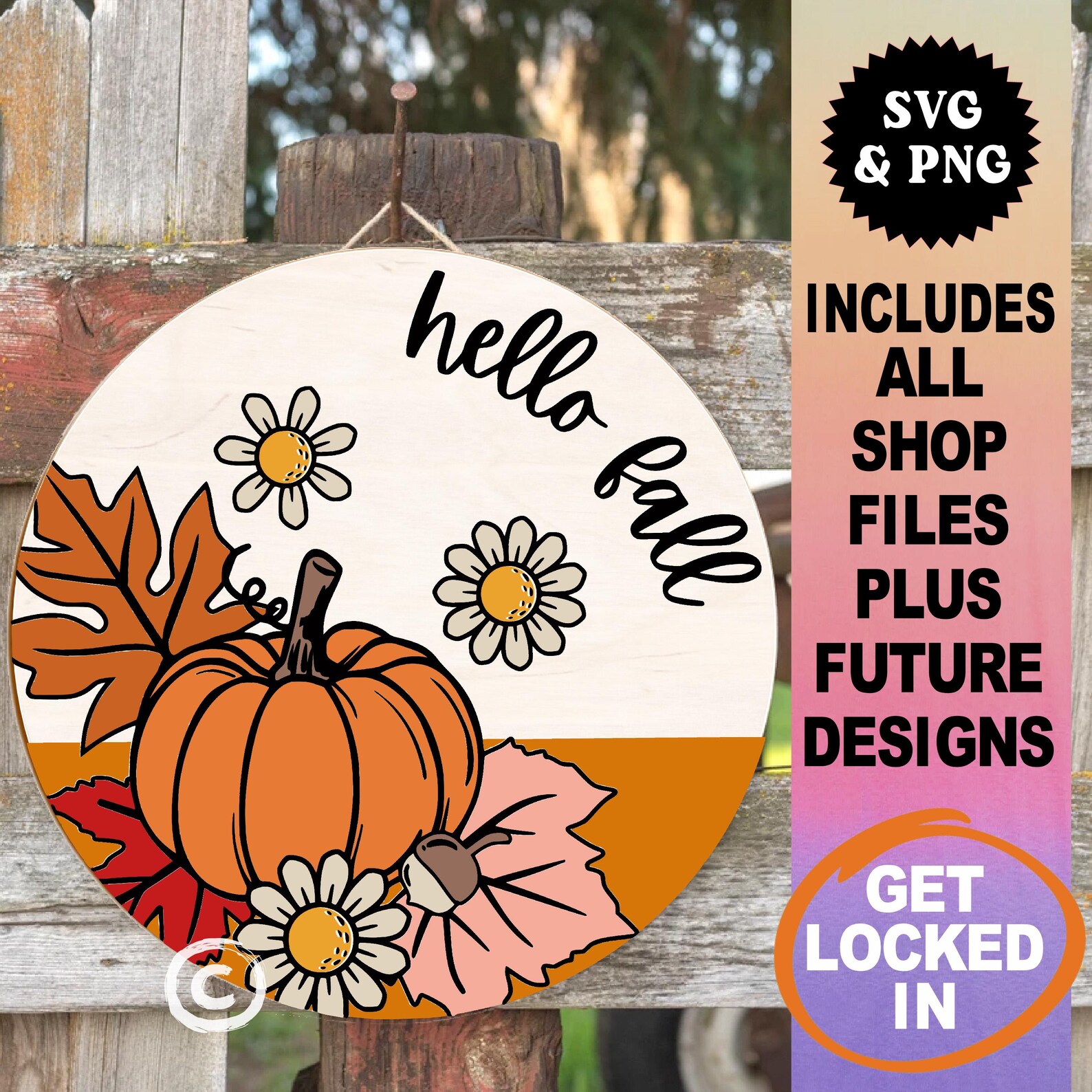 Hello Fall Round Door Hanger Svg, Fall Svg Files, Round Pumpkin Sign ...