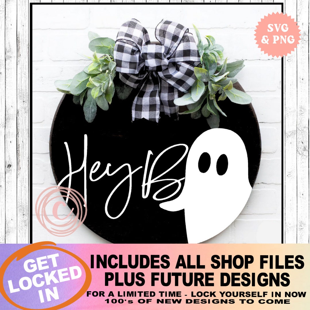 Hey Boo Ghost Door Hanger SVG: Halloween Sign Cut File - Etsy