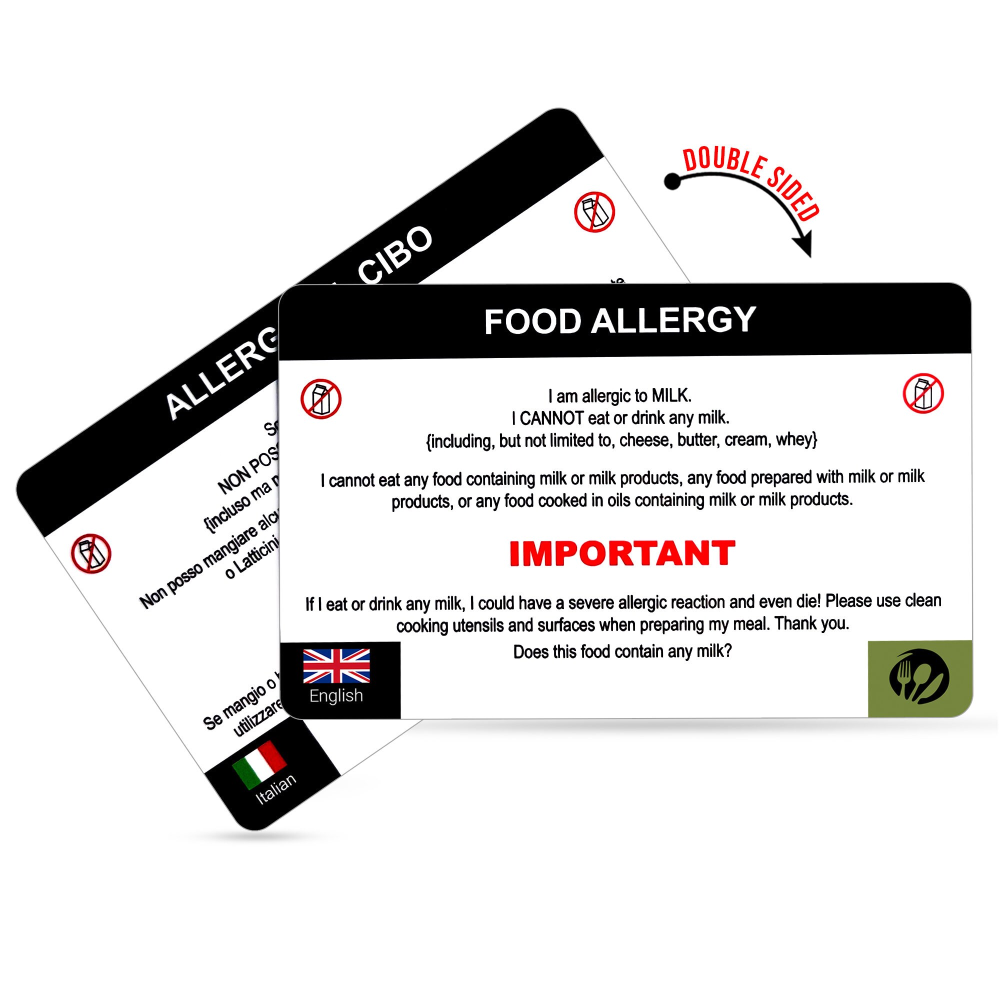 Milk Allergy Translation Card - Etsy