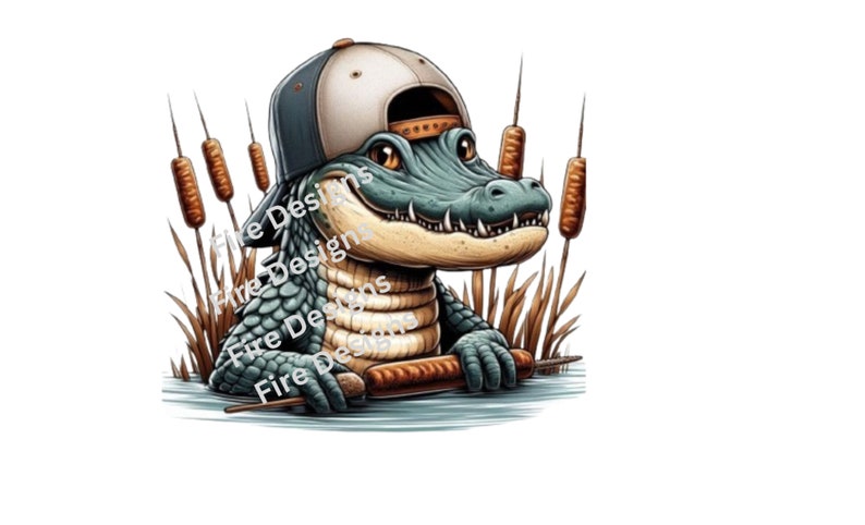 Cute Gator PNG| Gator Clipart| Gator in Cattails DTF| Gator Sublimation ...