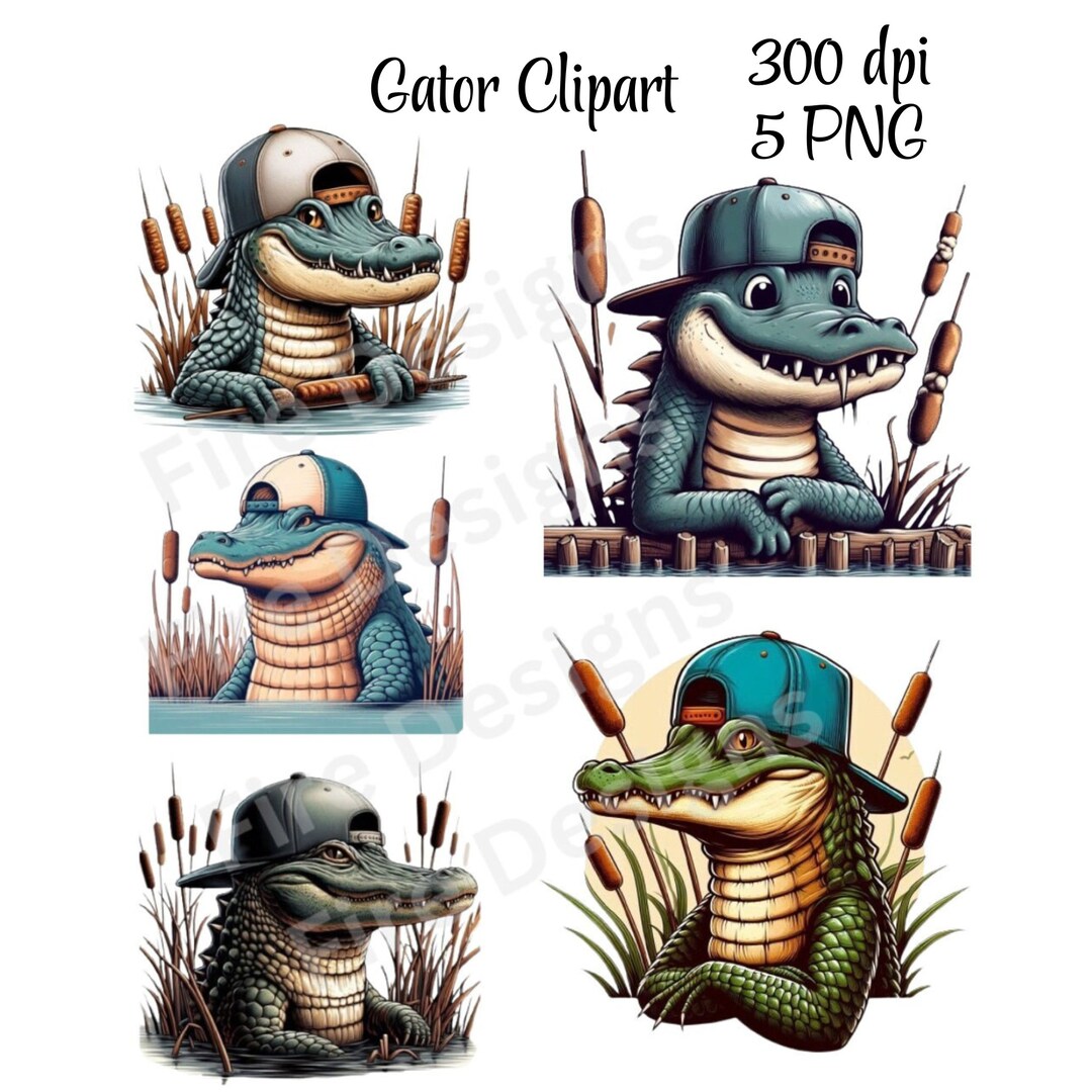 Cute Gator PNG| Gator Clipart| Gator in Cattails DTF| Gator Sublimation ...