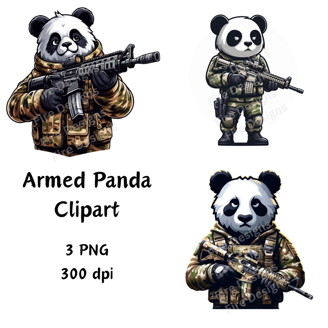 Armed Panda Clipart: DTF Sublimation & Laser Engraving (PNG) - Etsy