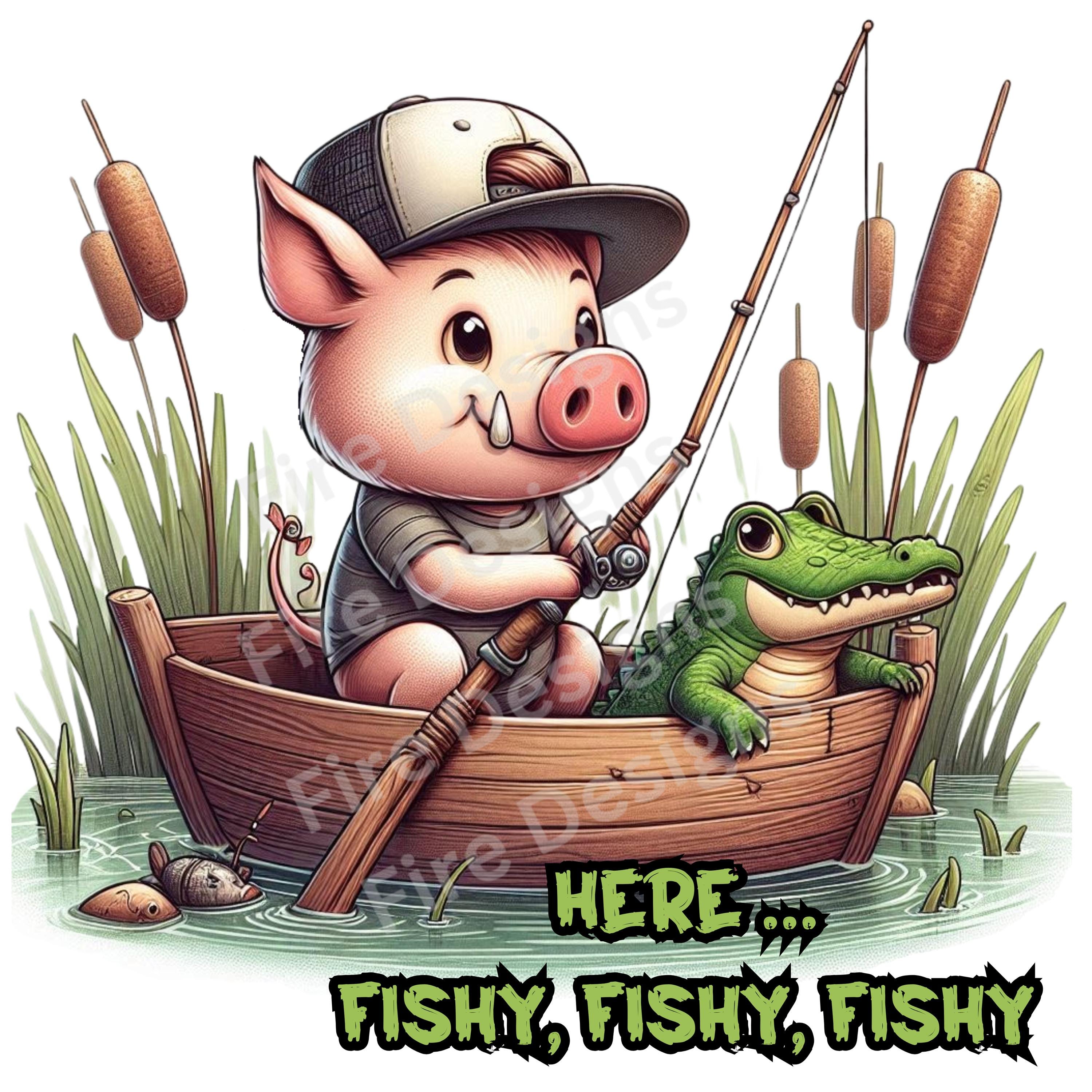 Pig Fishing With Gator Clipart: Funny Animal PNG (digital Download) - Etsy