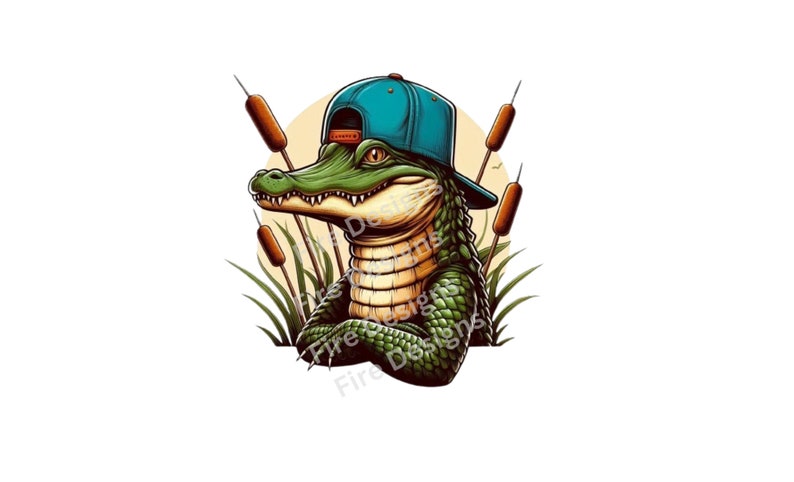 Cute Gator PNG| Gator Clipart| Gator in Cattails DTF| Gator Sublimation ...