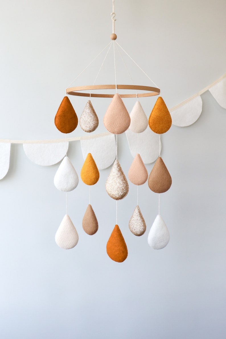 Felt Raindrops Baby Mobile for Crib, Gender Neutral Nursery Decor ...