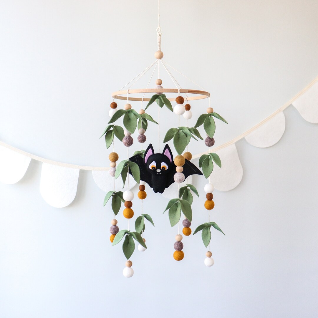 Bat Baby Mobile for Crib, Halloween Nursery Decor, Woodland Forest ...