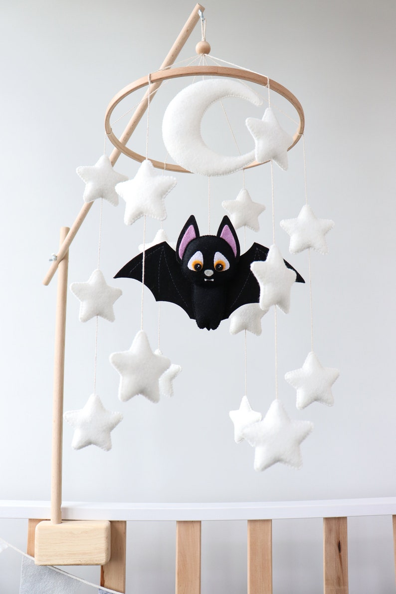 Bat Baby Mobile for Crib, Halloween Nursery Decor, Felt Moon and Stars ...