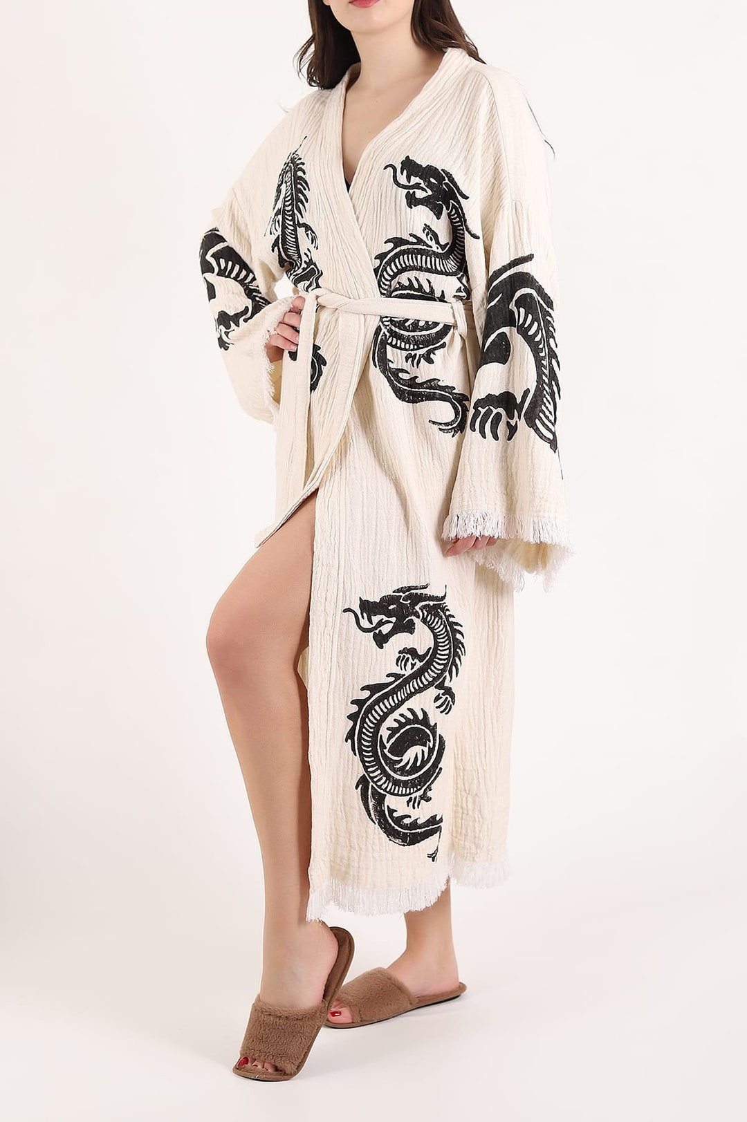 Dragon Turkish Muslin Kimono Robe Mythical Dragondressing Gown Chinese ...