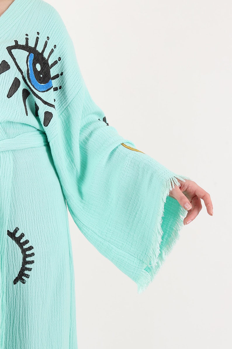 Handmade Evil Eye, Moon and Sun Festival Kimono Robe Muslin Turkish ...
