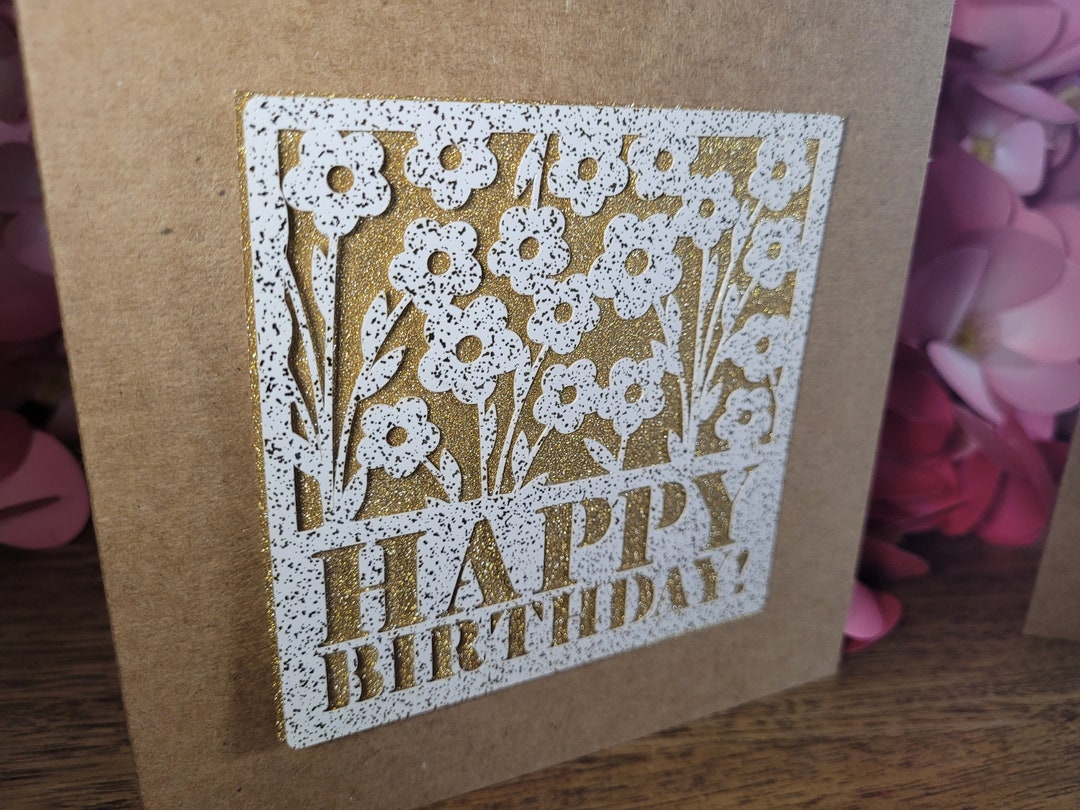 Handmade Papercut Happy Birthday Card Flower Design Envelope Kraft ...
