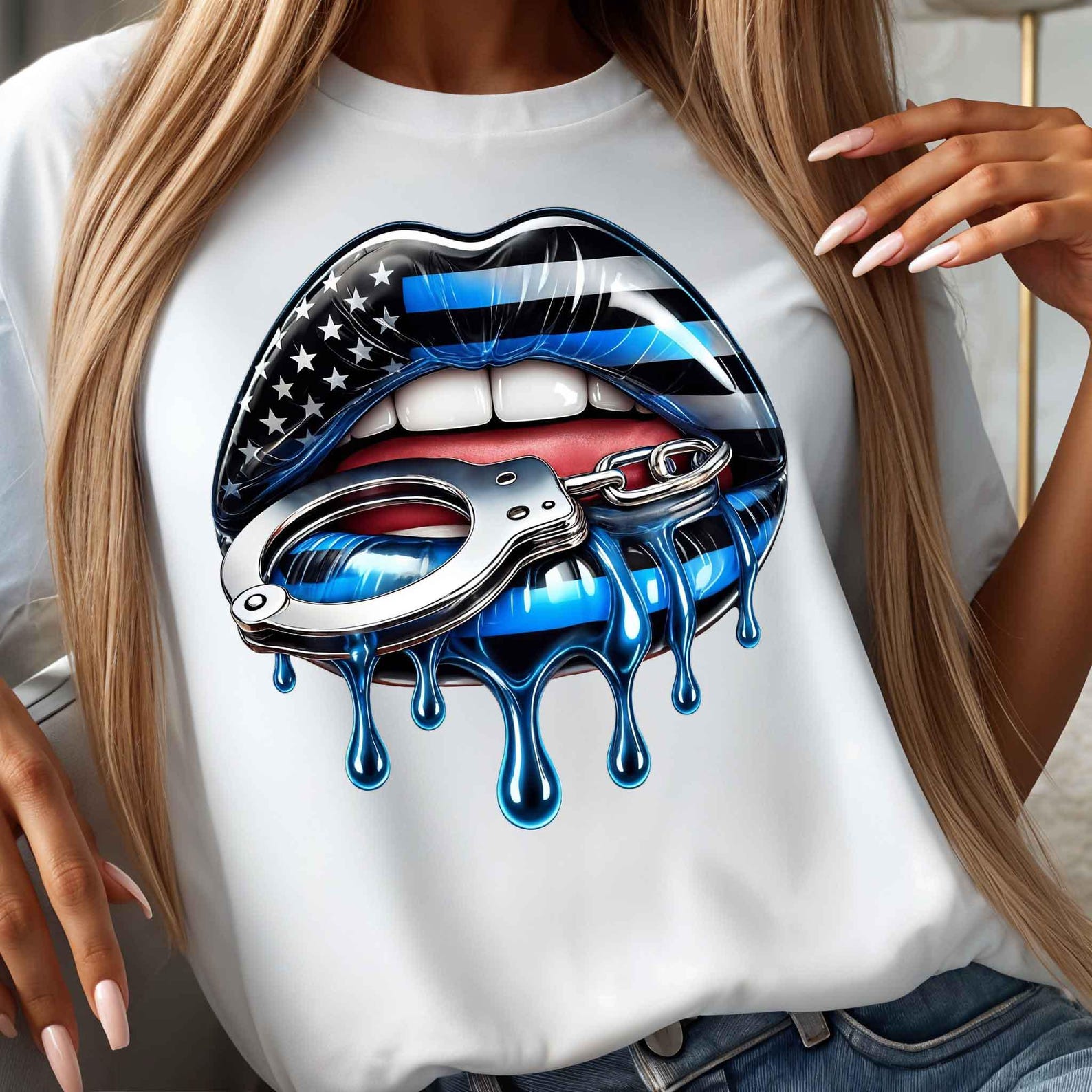 Police Drip Lip PNG: Thin Blue Line Digital Download, Unique Law ...