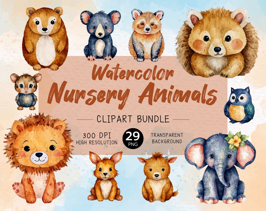 Adorable Watercolor Baby Animals Clipart Set | Safari & Woodland ...