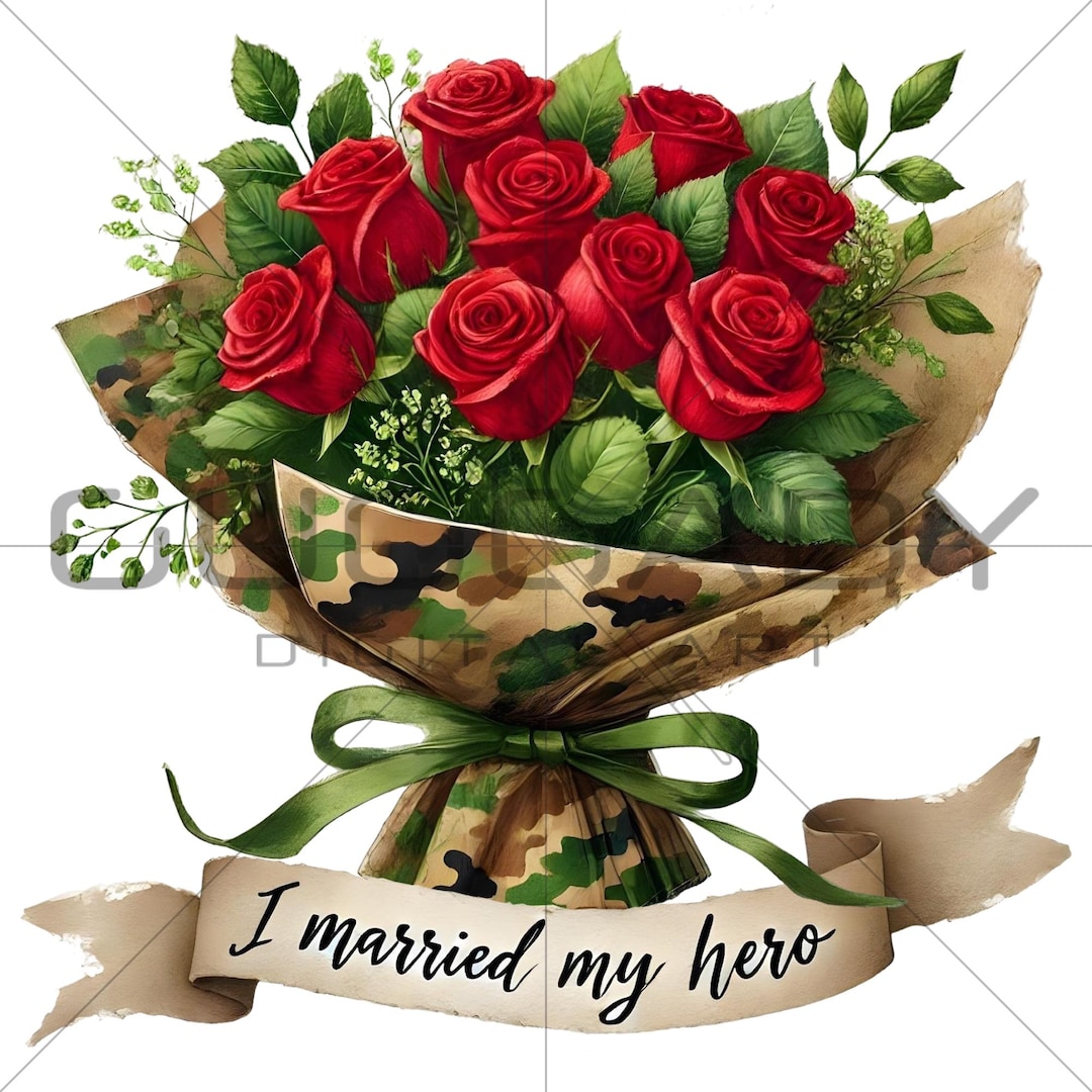 Military Spouse PNG, I Married My Hero Bouquet Clipart, Army Wife ...