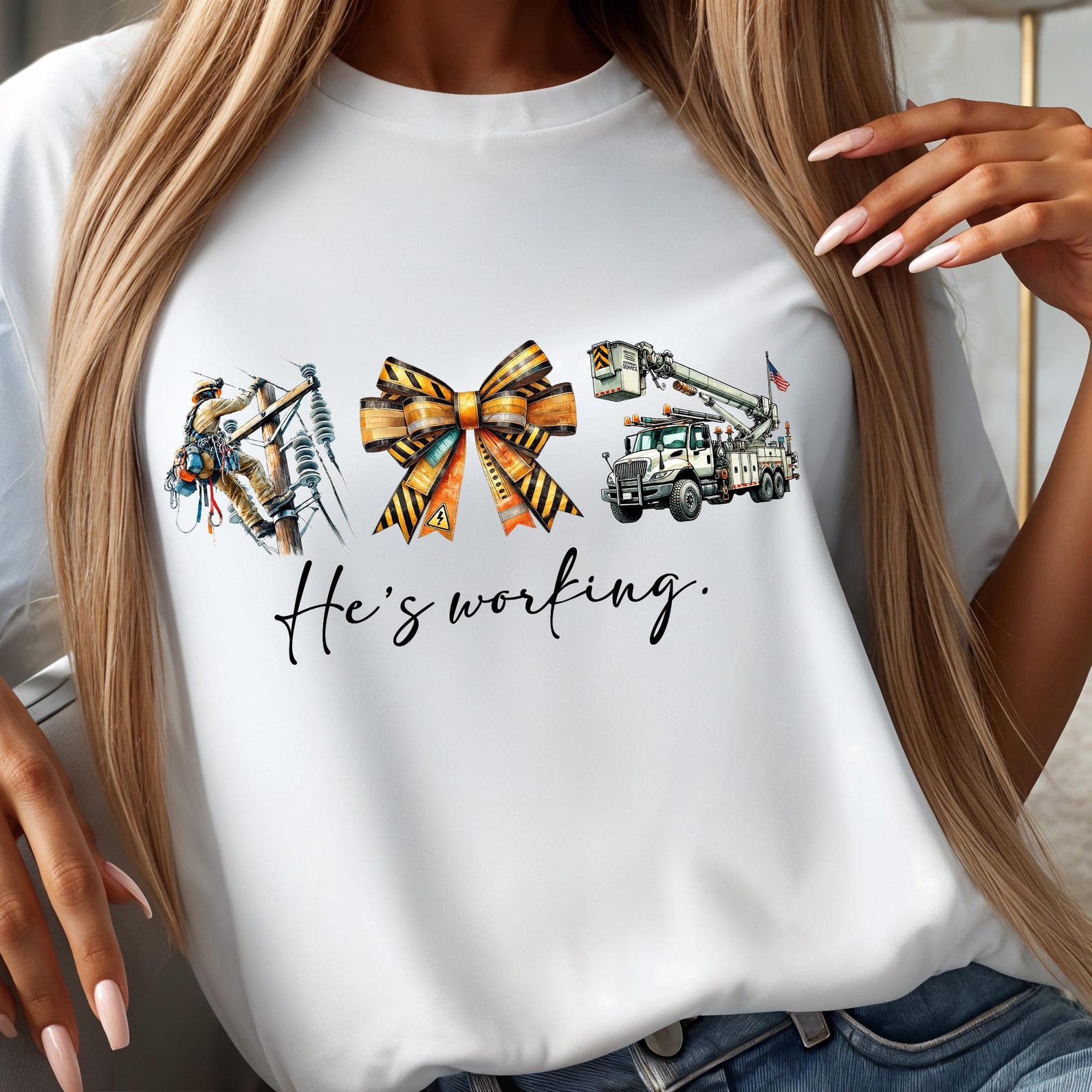 Linewife PNG, He's Working Sublimation Design, Lineman Wife Clip Art ...