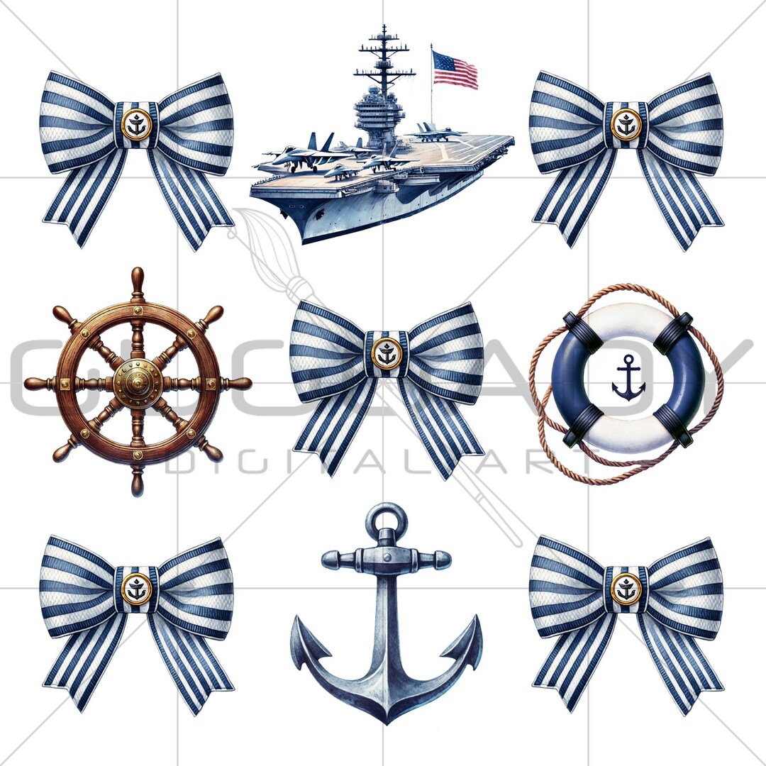 Navy Nautical Design: Anchor, Bows (PNG Digital Download) - Etsy