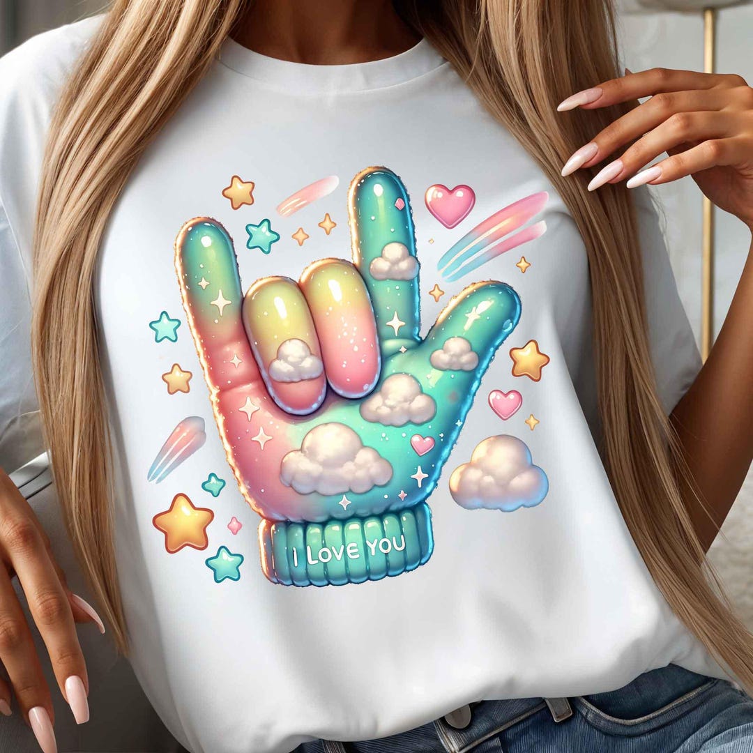 Kawaii ASL Love Hand PNG | Dreamy Pastel Cloud Clipart | Digital ...
