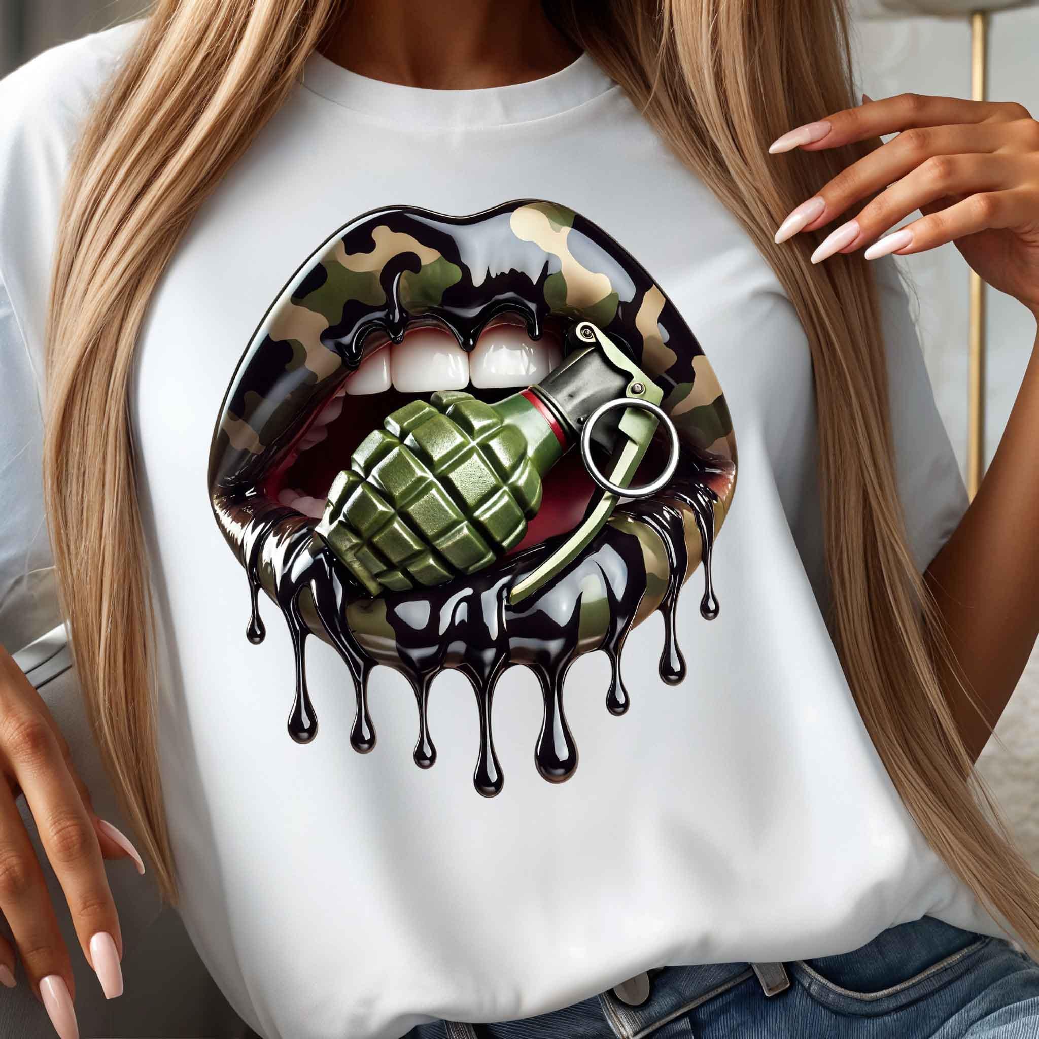 Military Camo Lips PNG | Dripping Camouflage Lips With Grenade Clipart ...