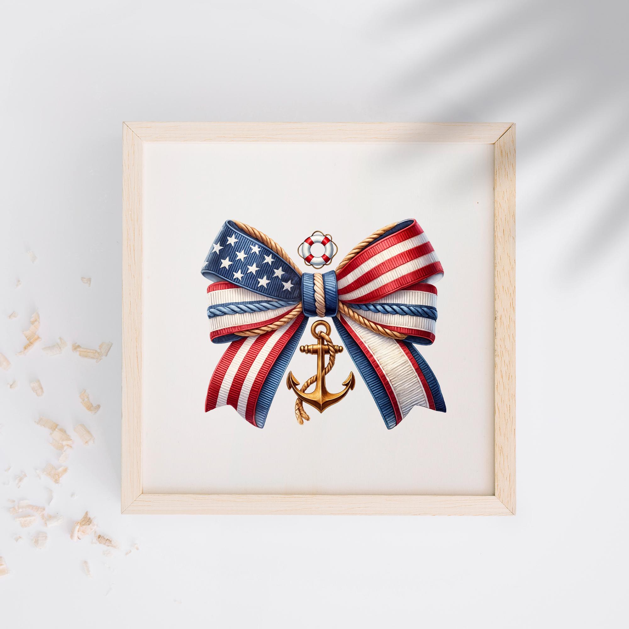 Patriotic Nautical Bow PNG, Anchor Ribbon Clipart, Coquette 4th of July ...