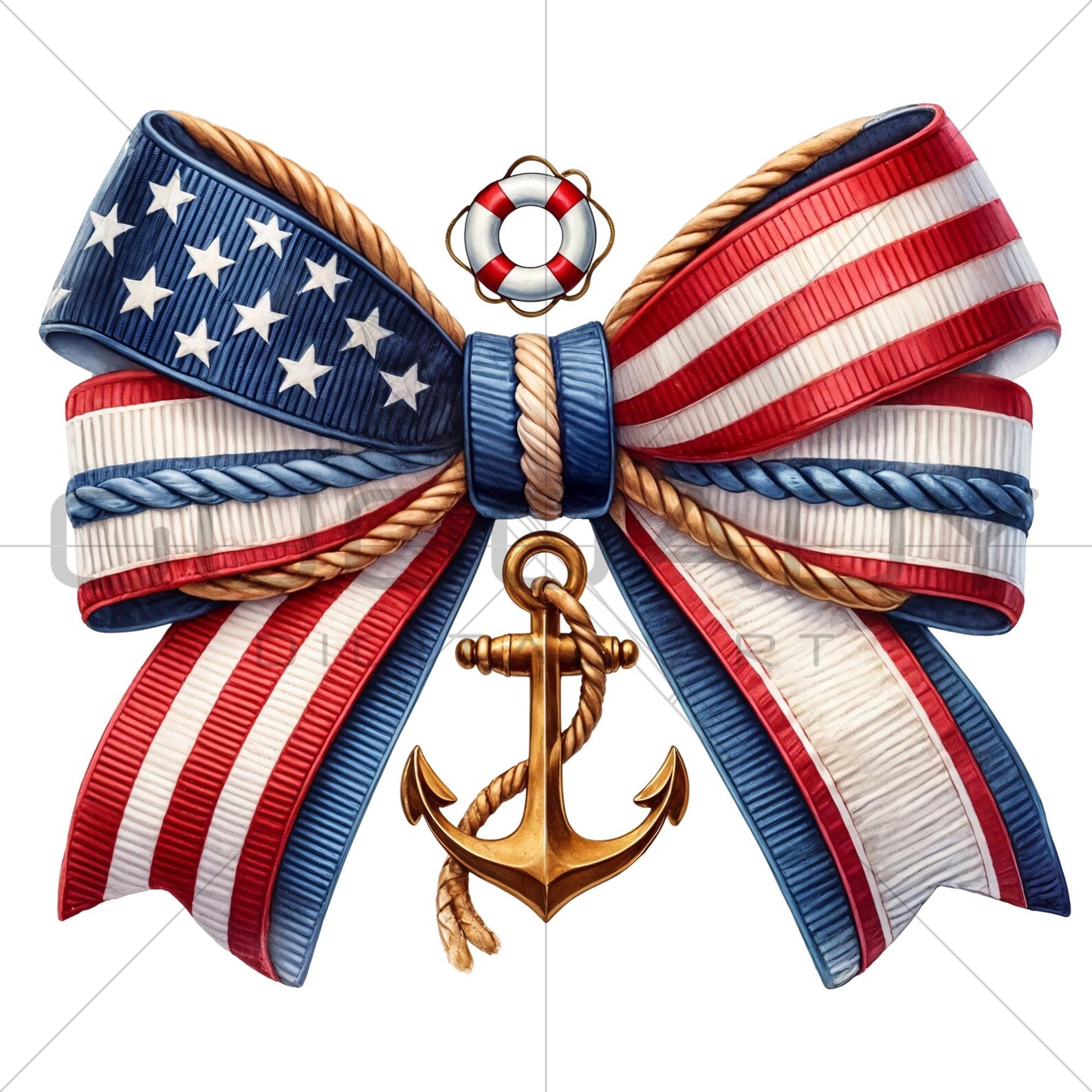 Patriotic Nautical Bow PNG, Anchor Ribbon Clipart, Coquette 4th of July ...