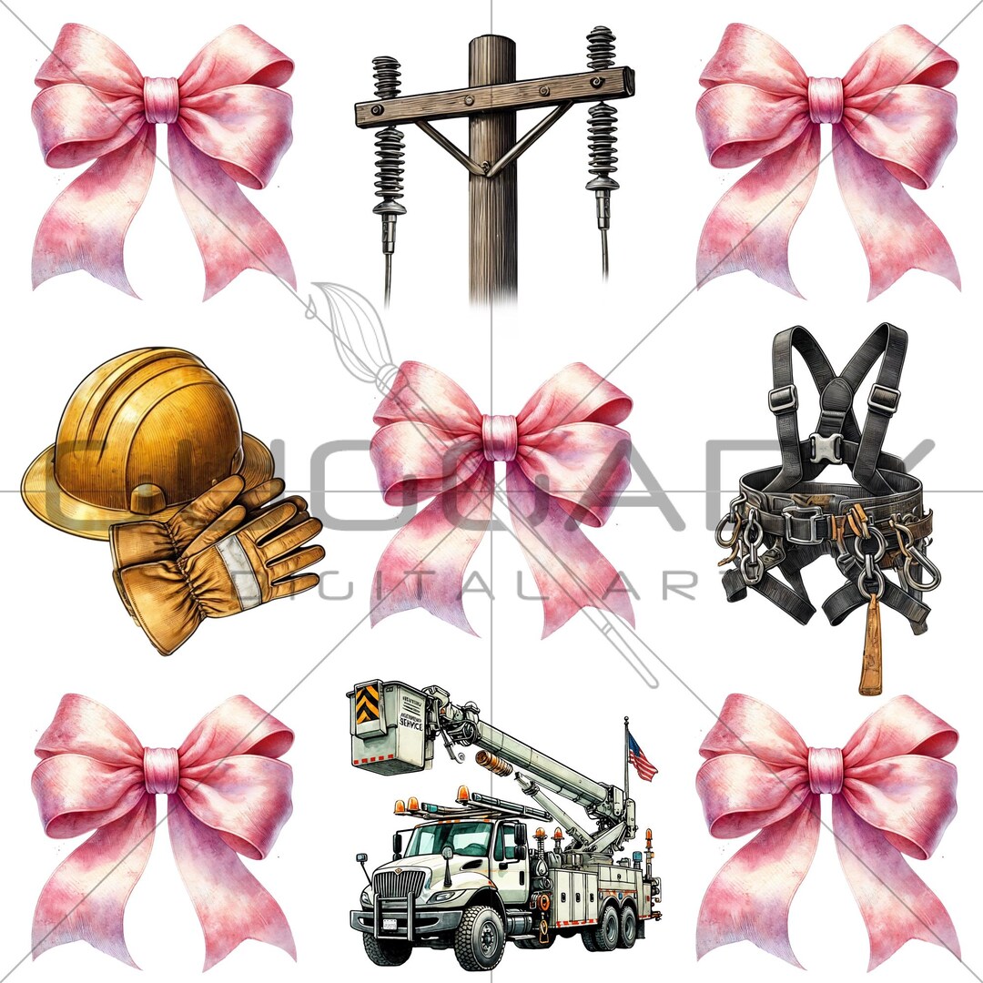 Lineman Wife Clipart | Cute Pink Bows & Powerline Tools | High ...