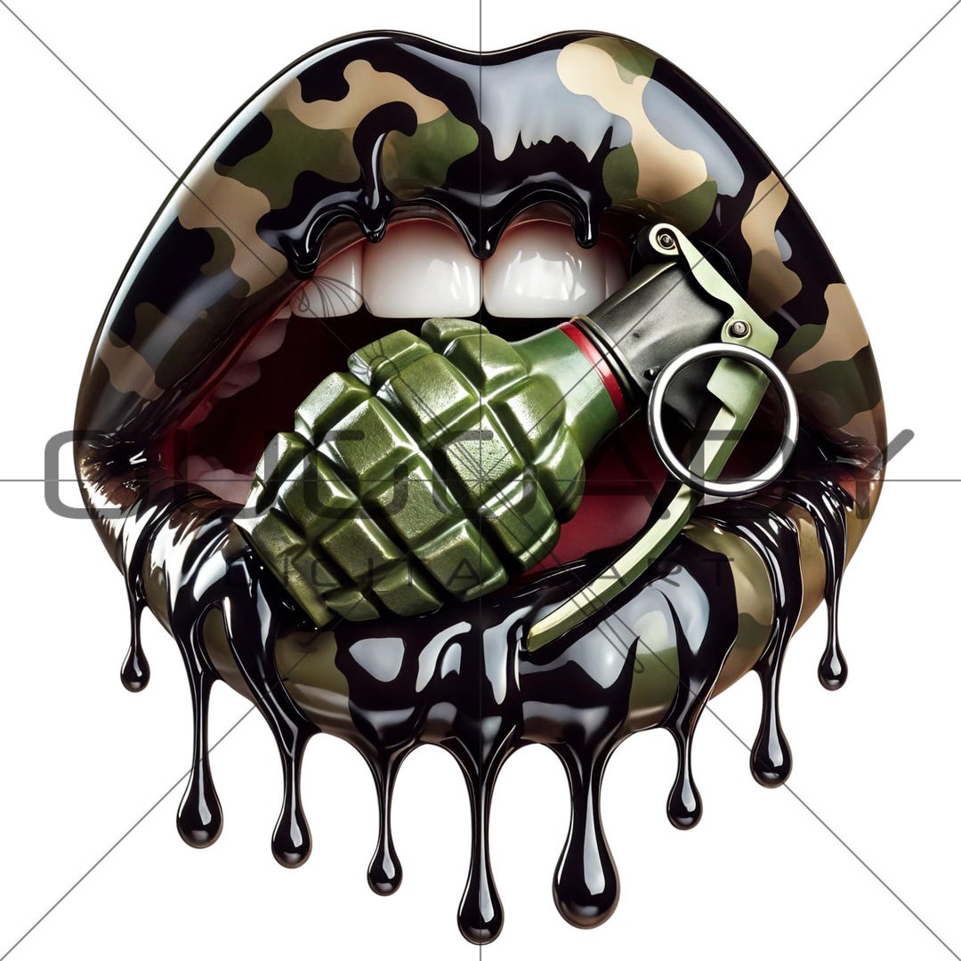 Military Camo Lips PNG | Dripping Camouflage Lips With Grenade Clipart ...