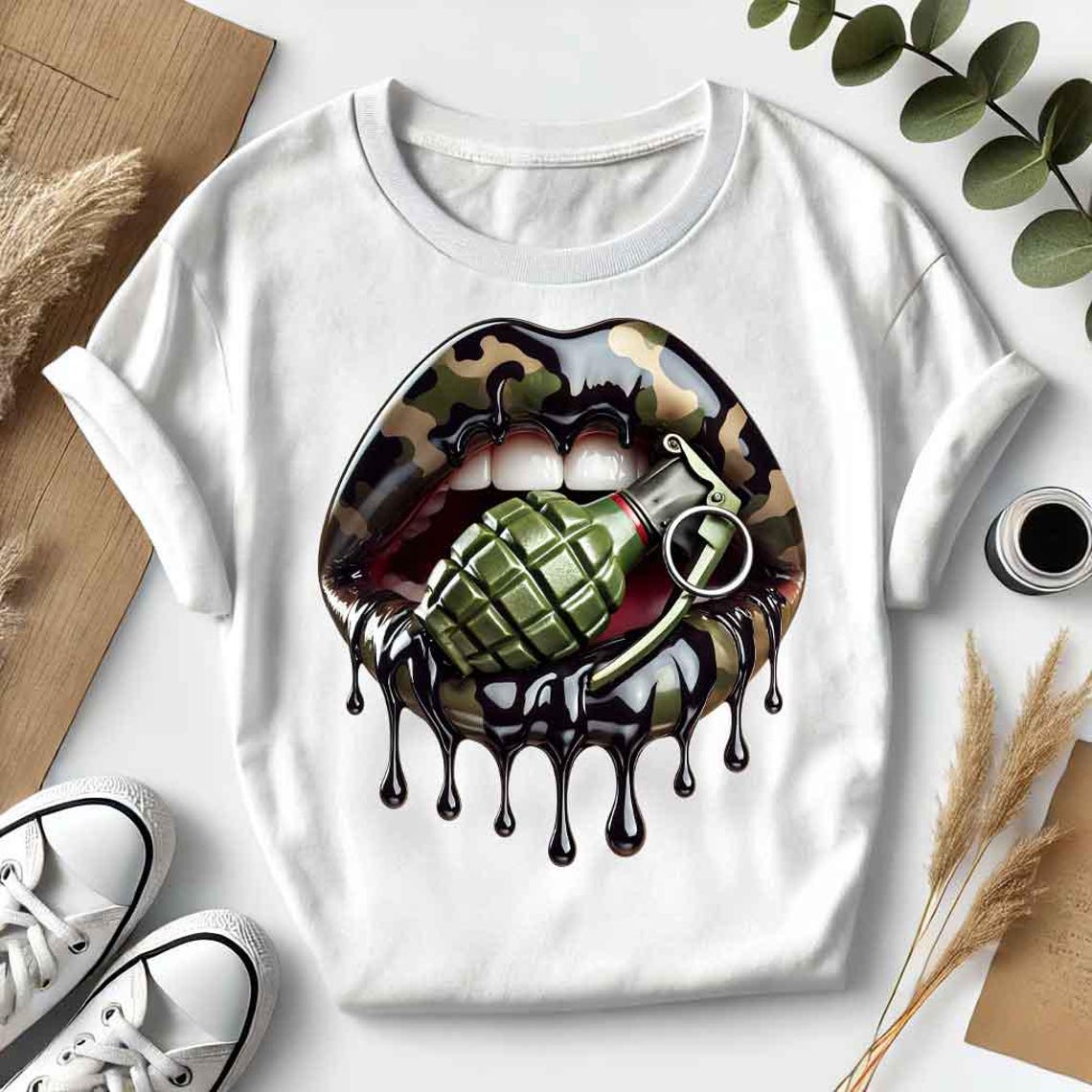 Military Camo Lips PNG | Dripping Camouflage Lips With Grenade Clipart ...