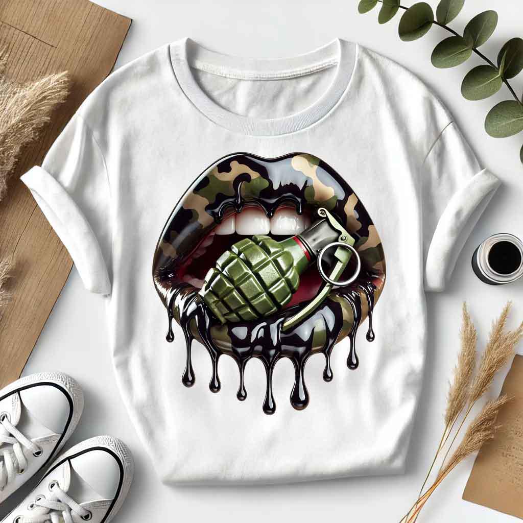 Military Camo Lips PNG | Dripping Camouflage Lips With Grenade Clipart ...