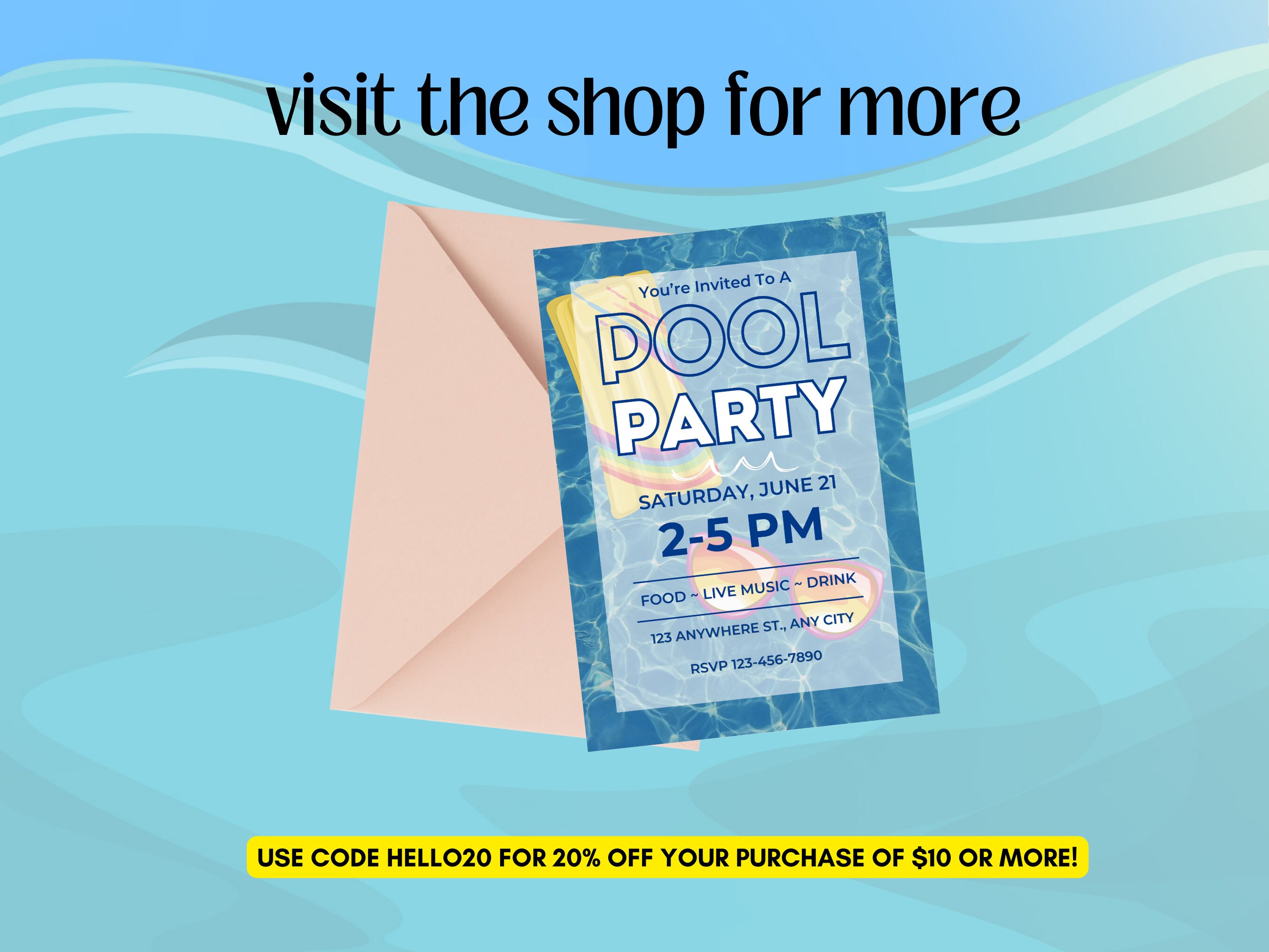 Pool Party Invitation Template - (editable) Summer Birthday Invite ...