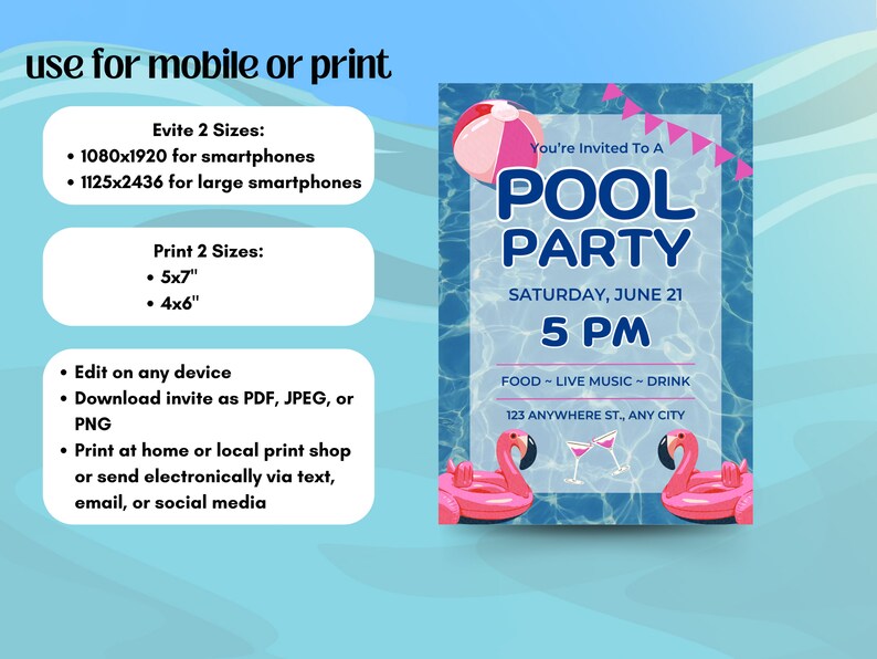 Editable Pool Party Invitation Template: Summer Birthday (DIY Instant ...