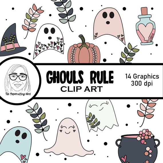 Ghouls Rule Clipart Images Cute Halloween Ghosts - Etsy