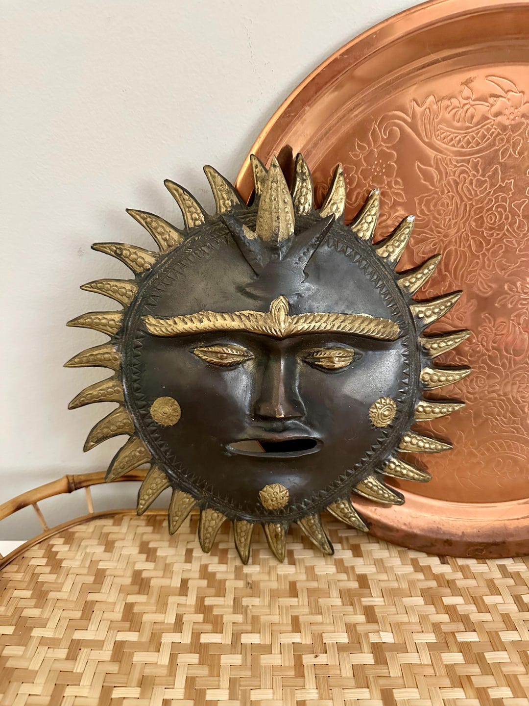 Vintage Brass Sun Face Sunburst Wall Decor 9in - Etsy