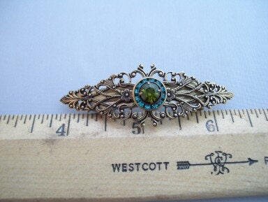 Hair Barrette Victorian Small Barrette Antique Gold Blue and - Etsy