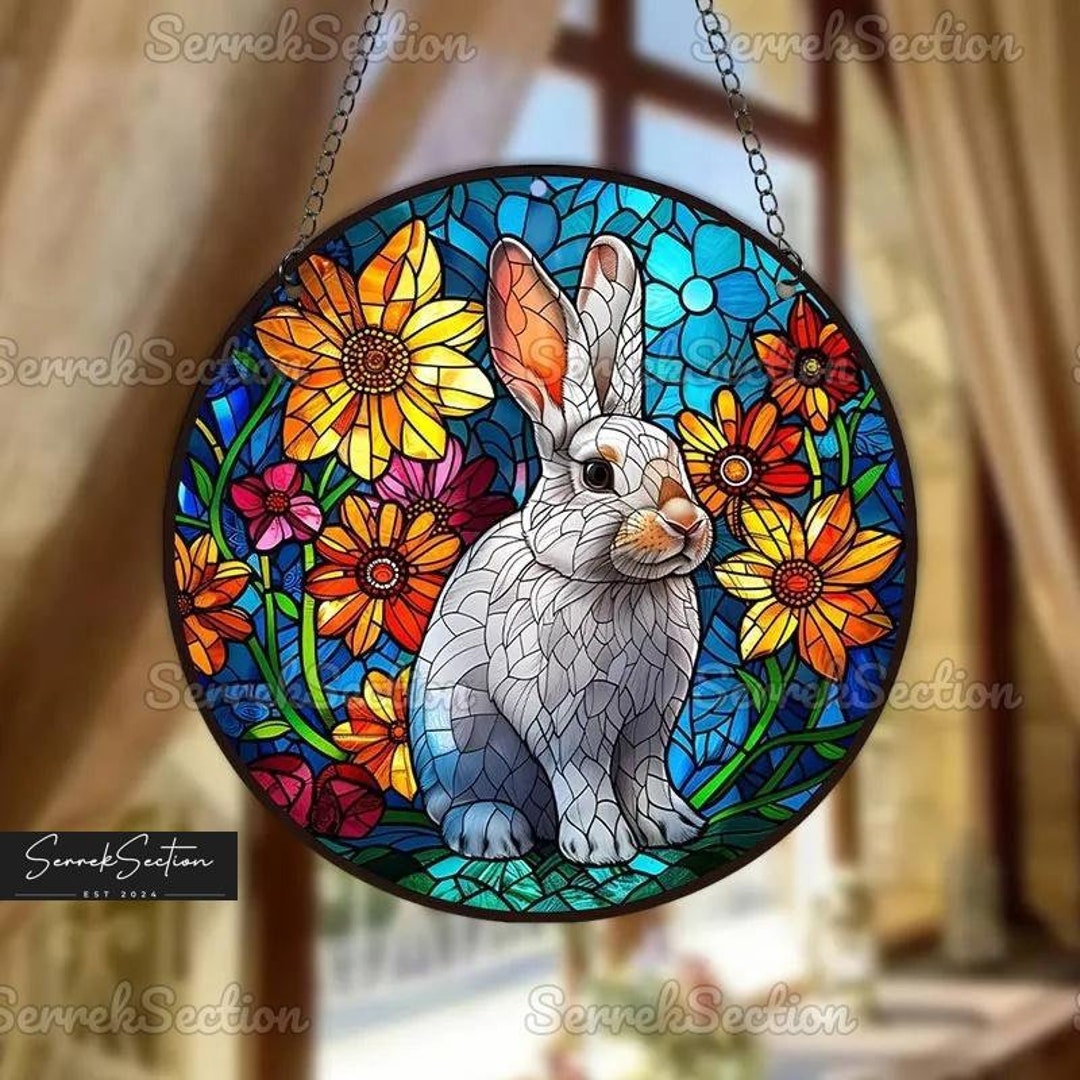 Retro Rabbit Acrylic Window Hanging, Cute Bunny Acrylic Window Ornament ...