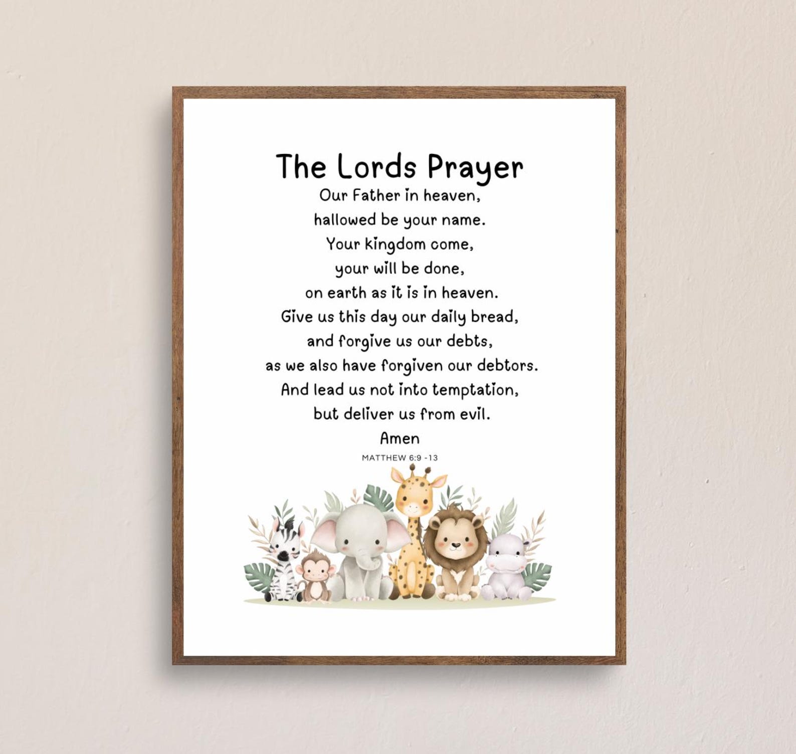The Lords Prayer ESV, Our Father, Jungle Friends Children's Wall Art ...