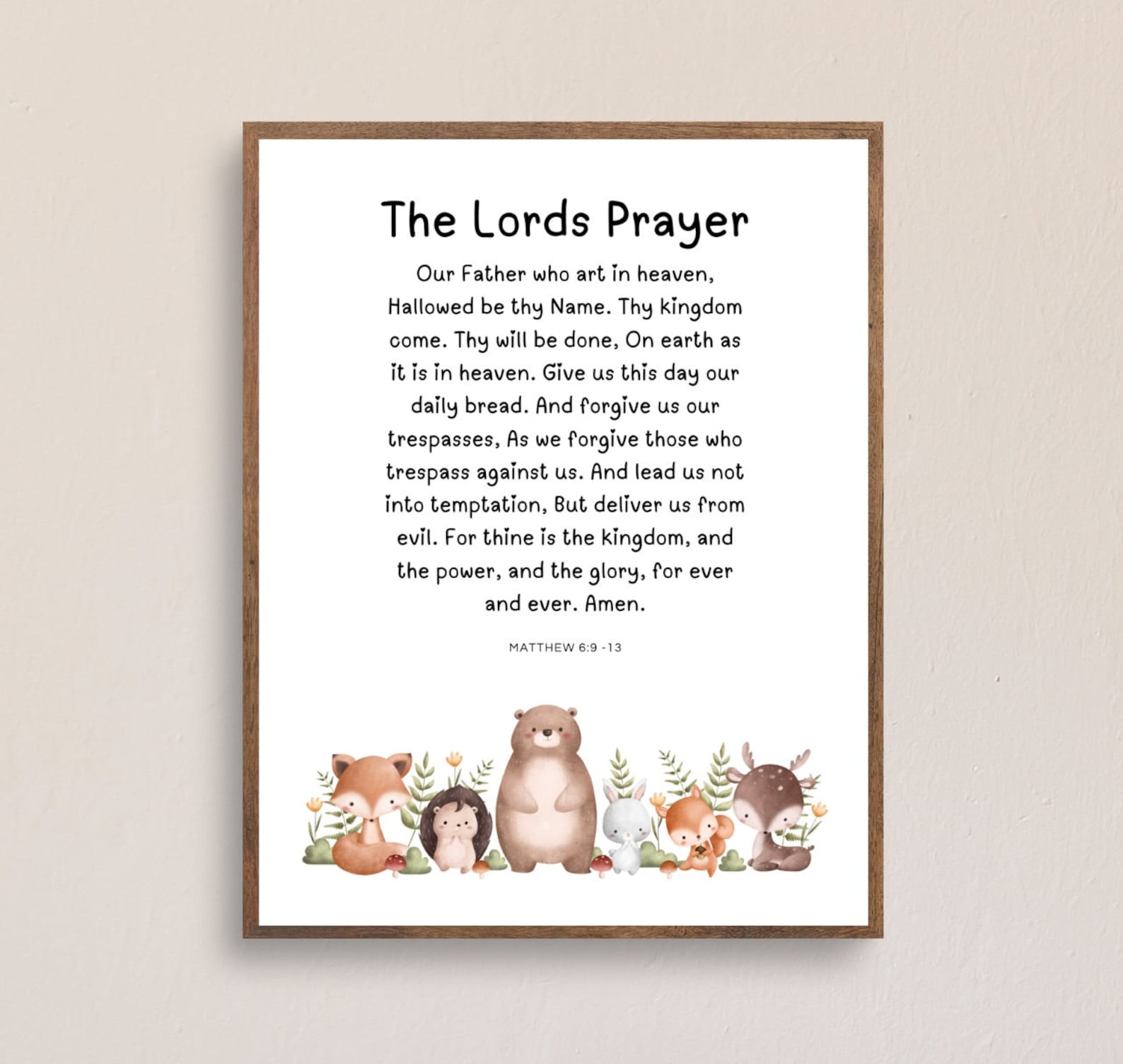 The Lords Prayer, Our Father, Forest Friends Childrens Wall Art Print ...