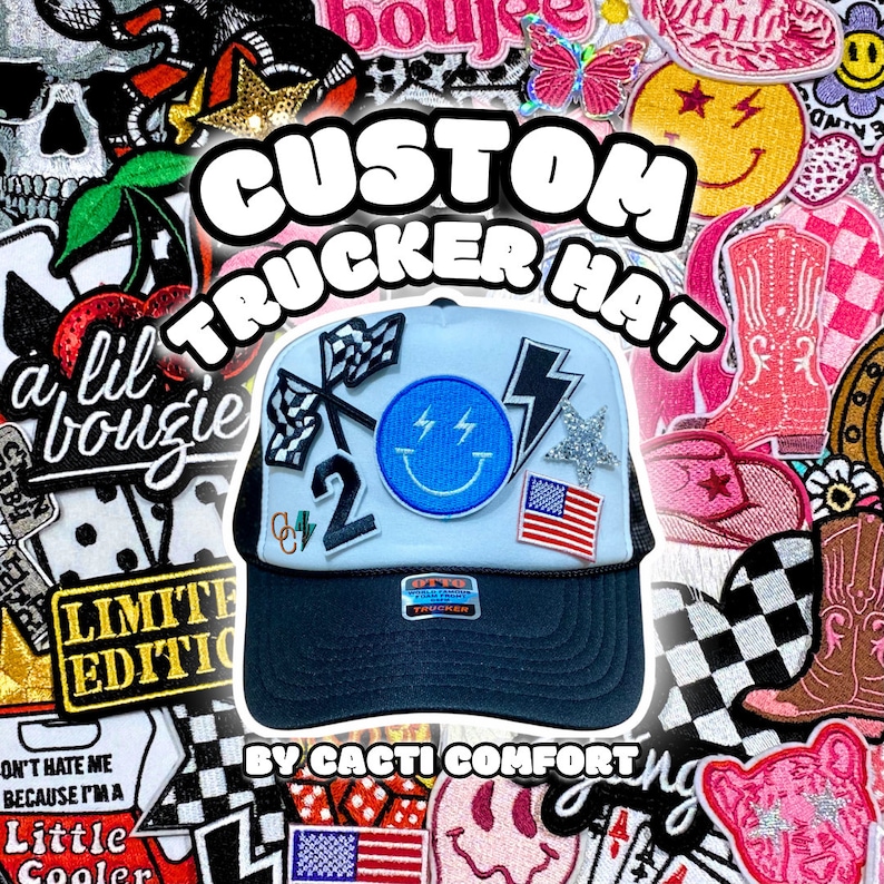 Personalized Trucker Hat With Patches, Custom Trucker Hat Patches, Trucker Hat, Cowgirl Trucker ...
