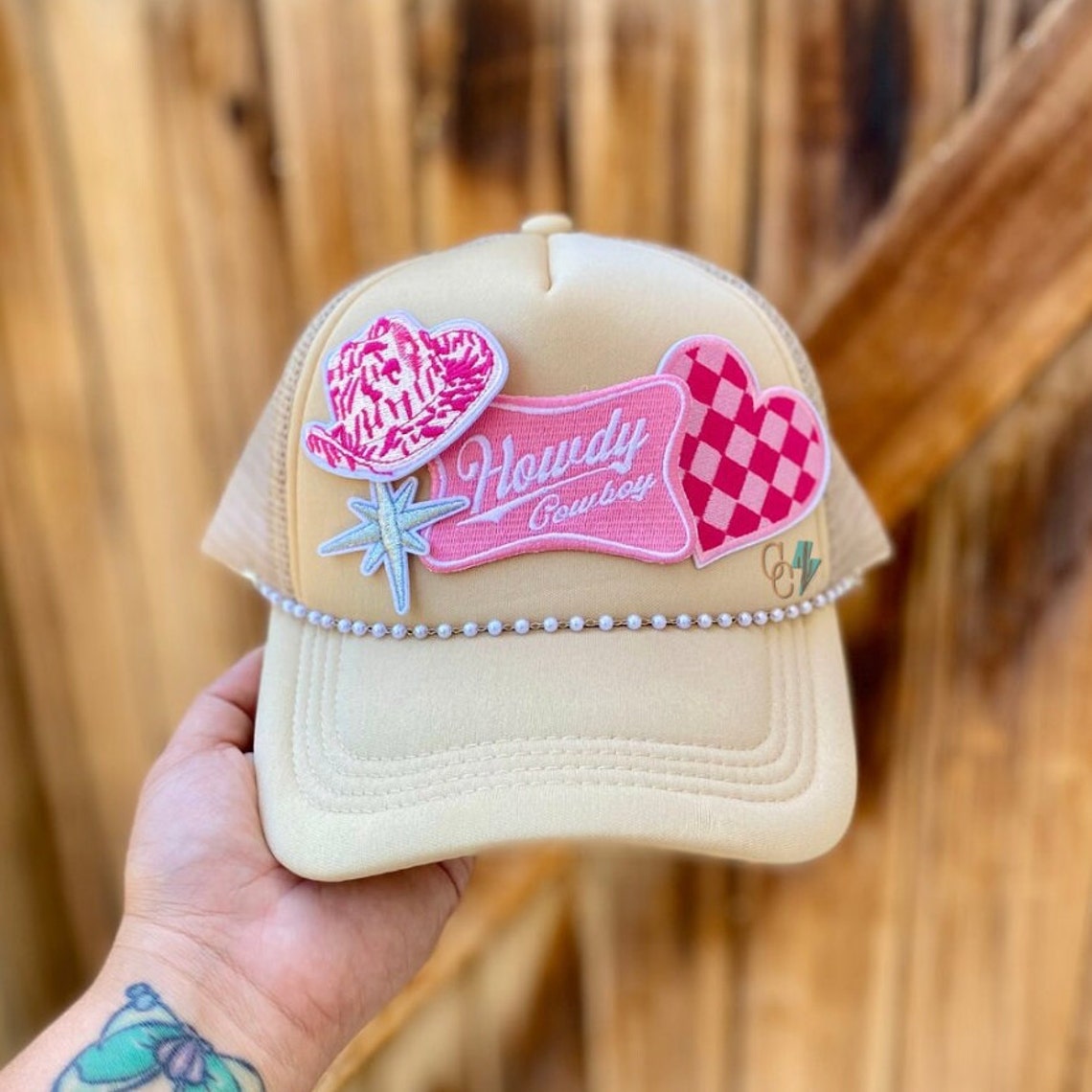 Trendy Trucker Hat With Patches, Trucker Hat Patch, Howdy Trucker Hat, Womans Trucker Hat, Iron ...