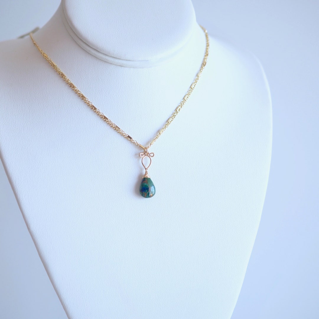 Copper Azurite Pendant Necklace, 14k Gold Filled Chain, Christmas Gift ...