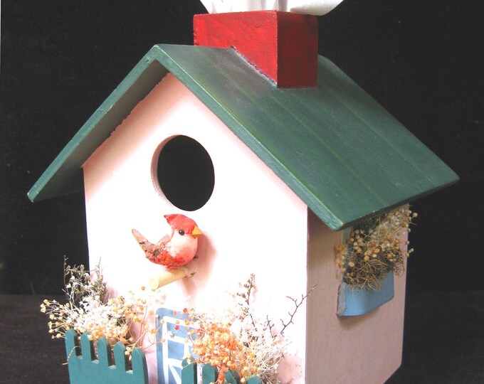 WOODEN BIRDHOUSE FACIAL TISSUE BOX HOLDER COVER Near Mint Condition ...