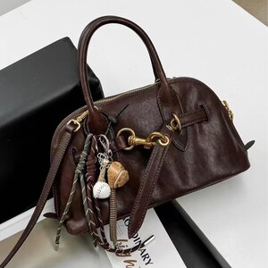 Leather Shoulder Bag, Women's Top Handle Bag, Retro Style Shoulder Bag ...