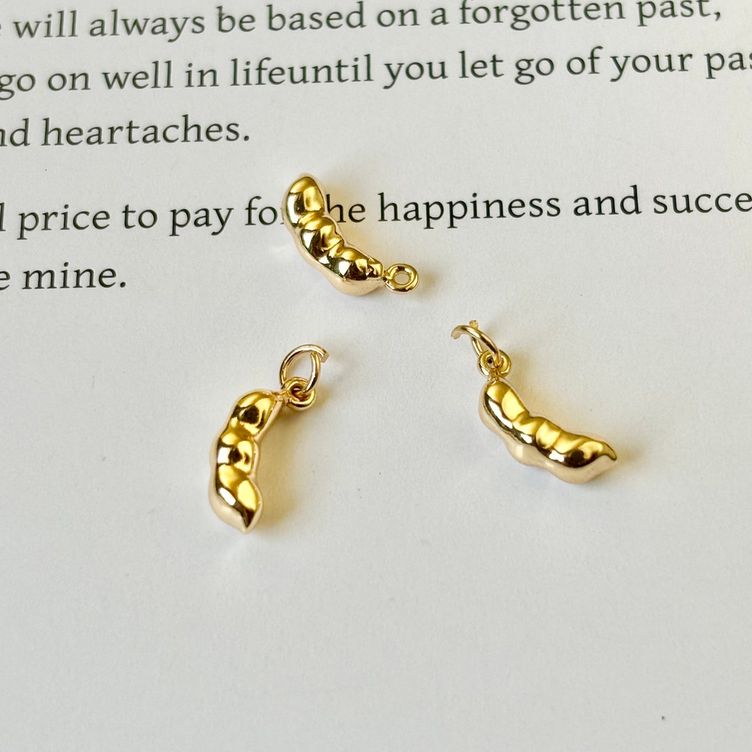 14K Gold Filled Charms, Gold Green Beans Pendant, Plant Edamame Charm ...