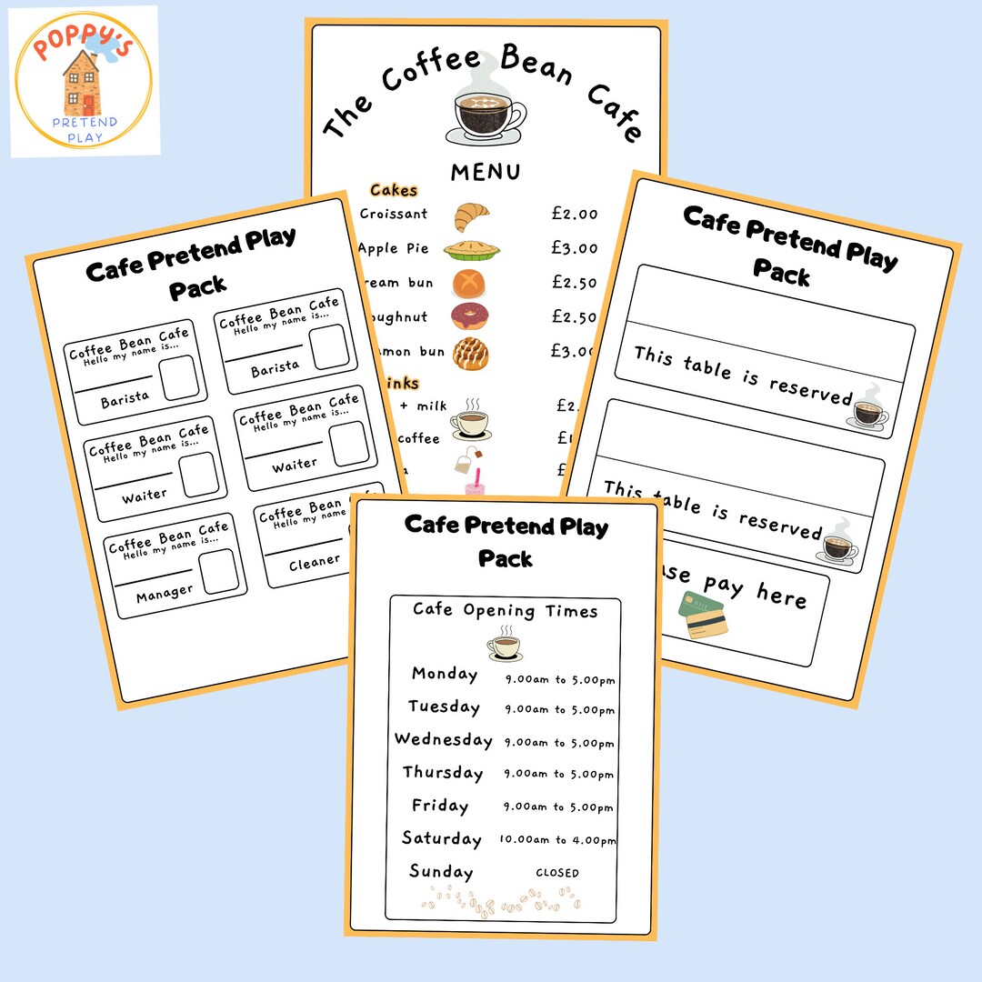 Cafe Shop Pretend Play Printable Barista Role Play Preschool Dramatic ...