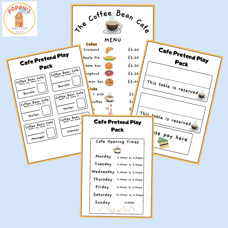 Cafe Shop Pretend Play Printable Barista Role Play Preschool Dramatic ...