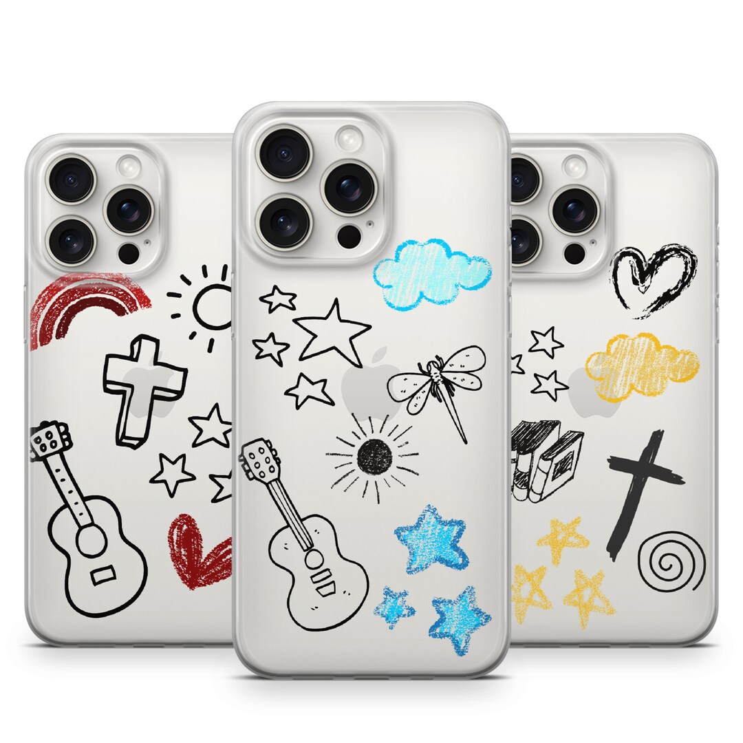 Pencil Drawings Phone Case Cartoon Clear Cover for iPhone 15 Pro , 14 ...