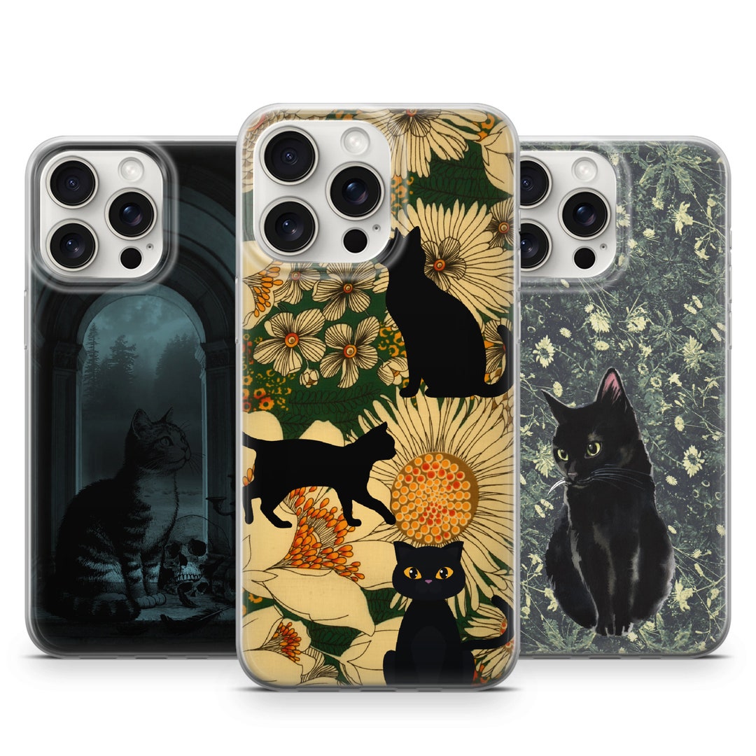 Black Cat Phone Case Cute Kitty Cover for iPhone 15 Pro Max, 14 Plus ...