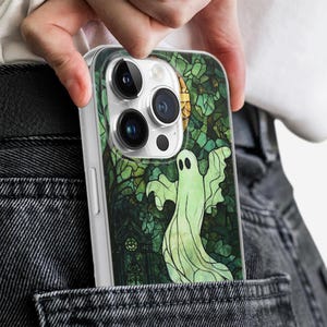 Fall Ghost and Graveyard Phone Case, Stained Glass Halloween Phone Case ...