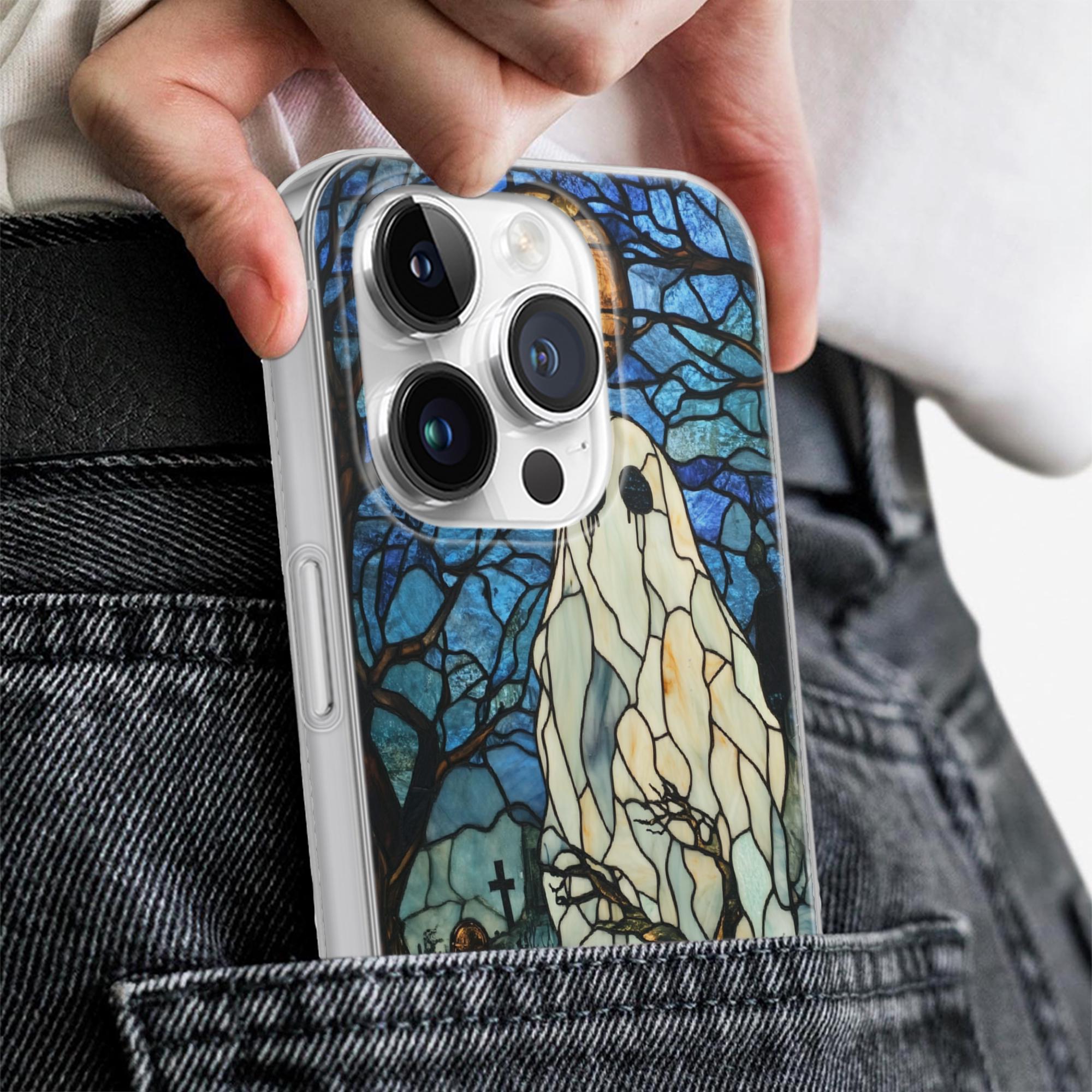Fall Ghost and Graveyard Phone Case, Stained Glass Halloween Phone Case ...