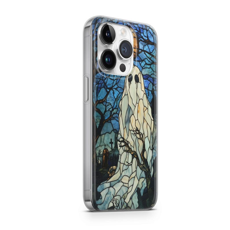 Fall Ghost and Graveyard Phone Case, Stained Glass Halloween Phone Case ...